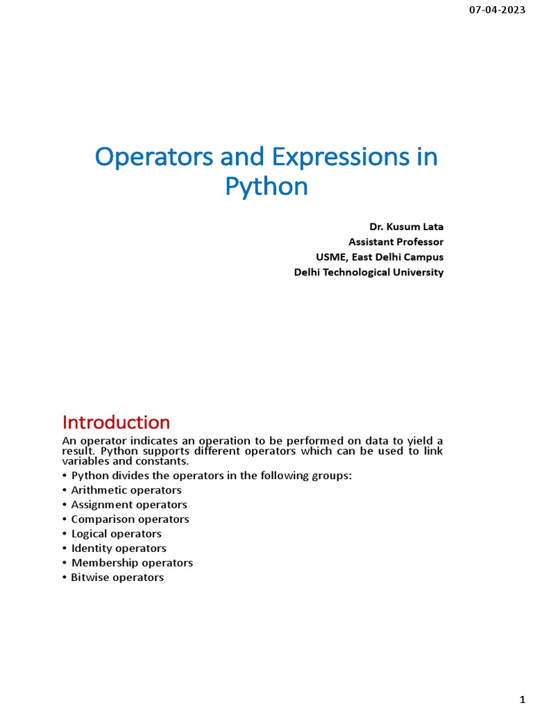 Operators And Expressions Part1 Pdf Computing Computer Programming