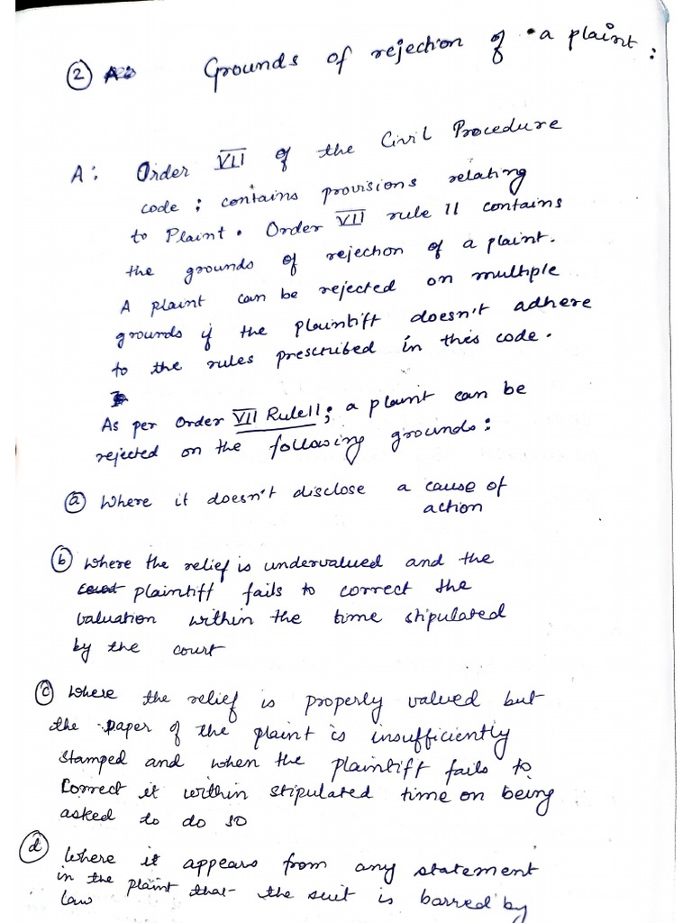 Cpc notes for rejection of plaint | PDF