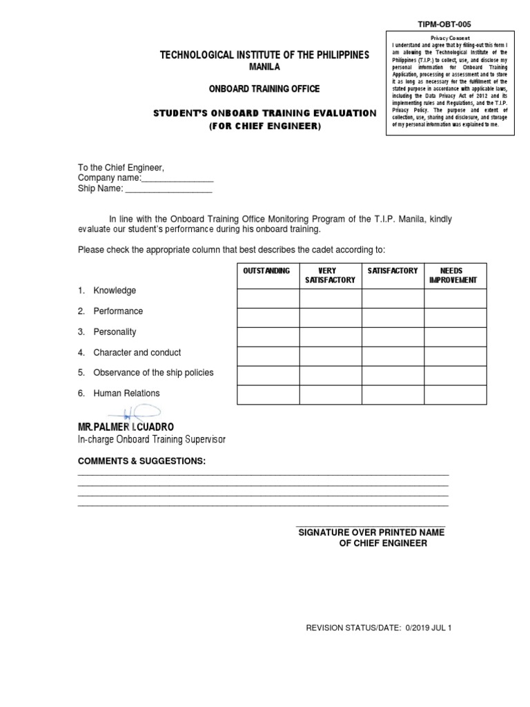 Chief Engineer Evaluation | PDF