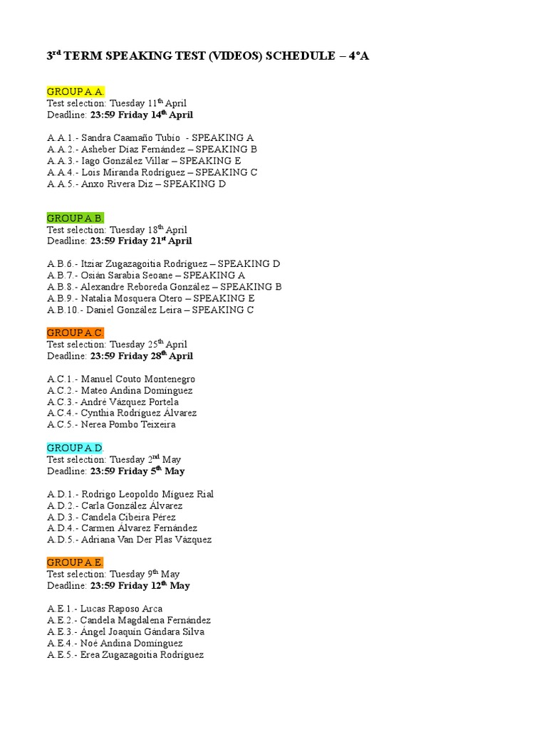 3rd Term 4ºA SP Videos Schedule 2022-2023 | PDF