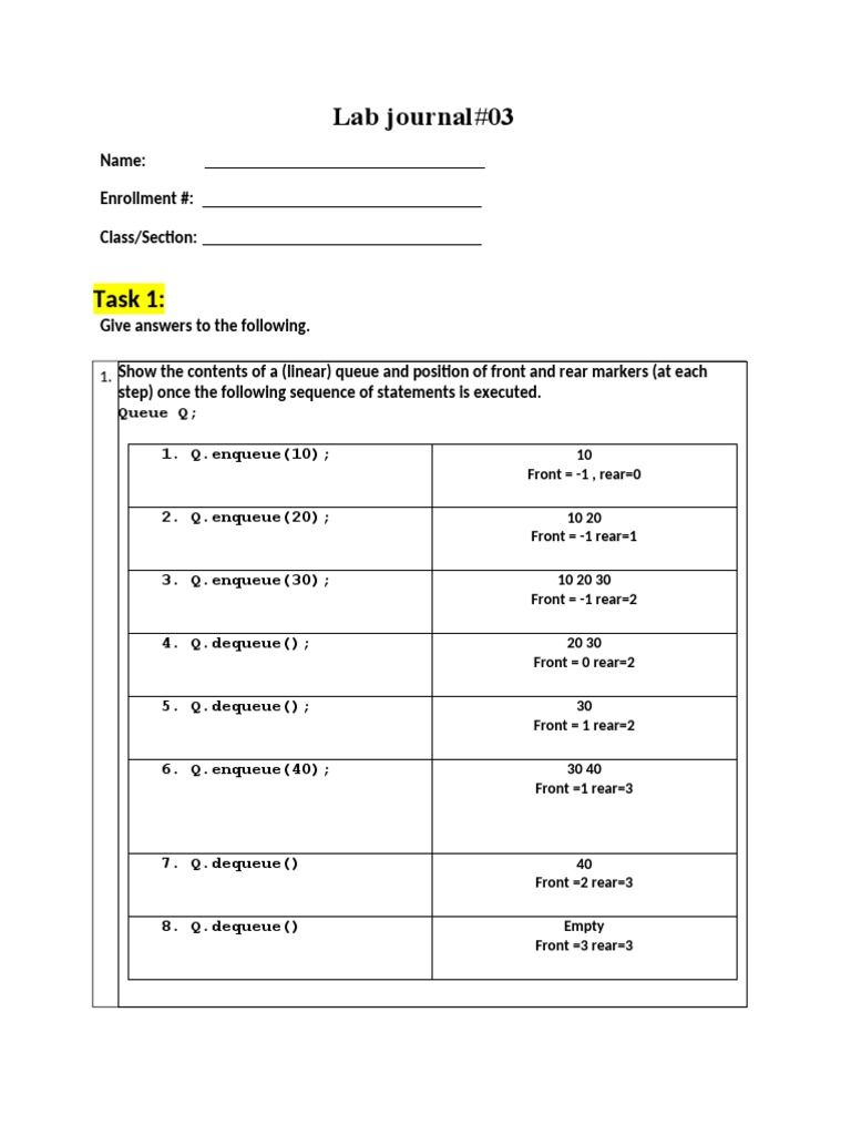 Lab Journal#03 | PDF | Queue (Abstract Data Type) | Programming Paradigms