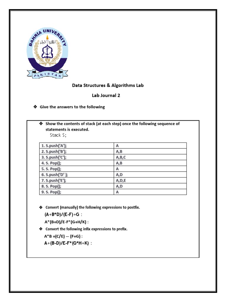 Data Structures & Algorithms Lab Lab Journal 2 | PDF