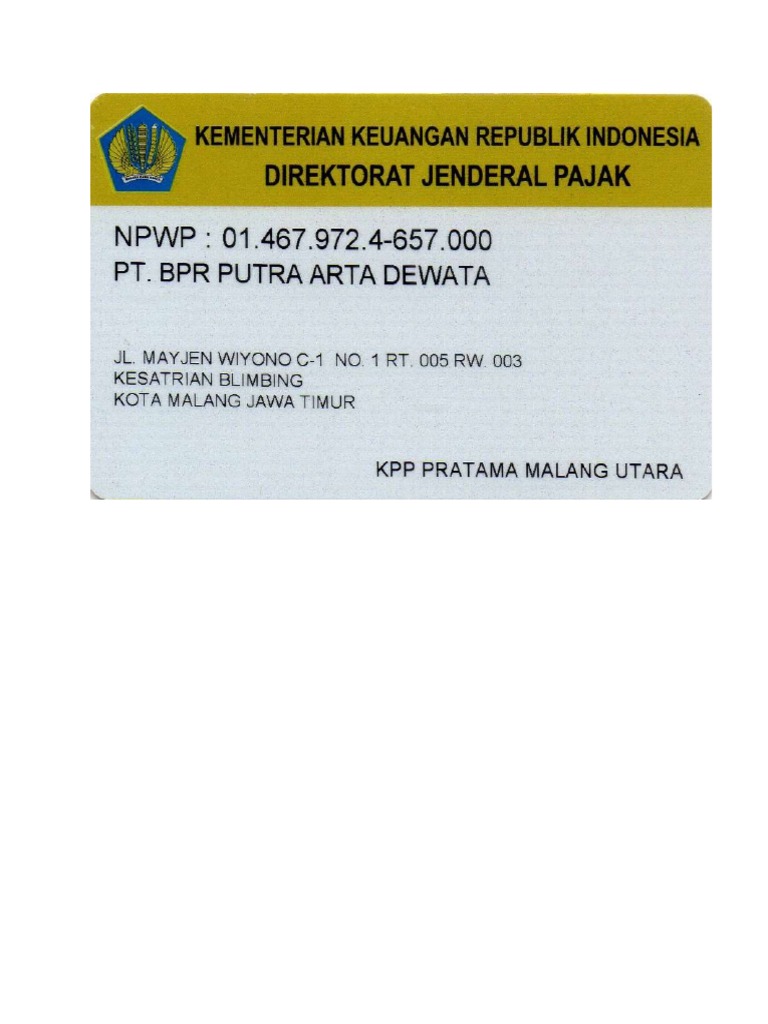 NPWP BPR | PDF