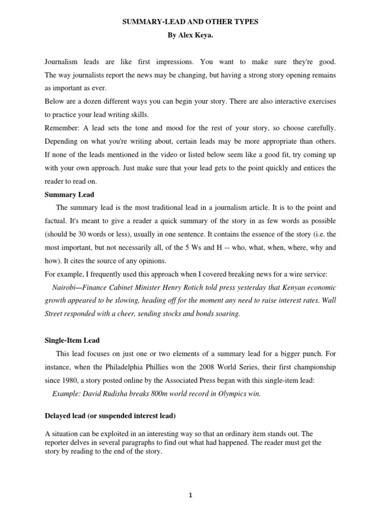 Journalism Leads by Alex Keya | PDF | Journalism | News