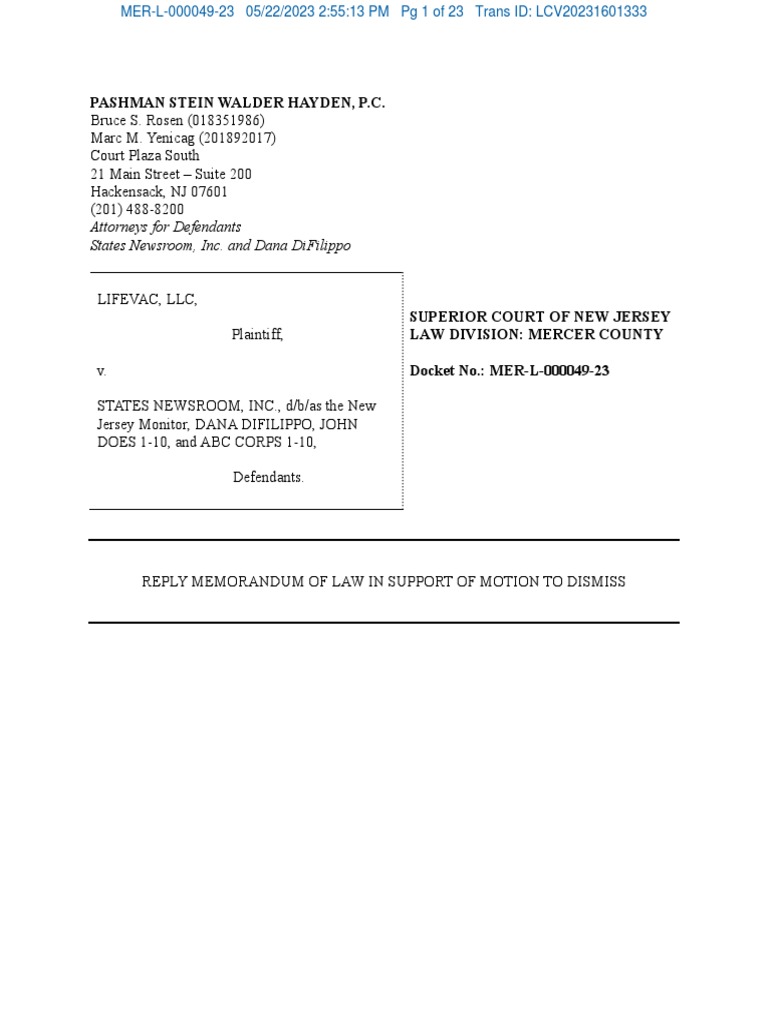 5/22/23, Defendant's Reply Memorandum in Support of Motion To Dismiss ...