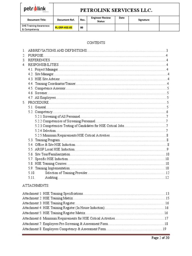 HSE Training Awareness & Competency Proced | PDF HSE Training Awareness & Competency Proced | PDF