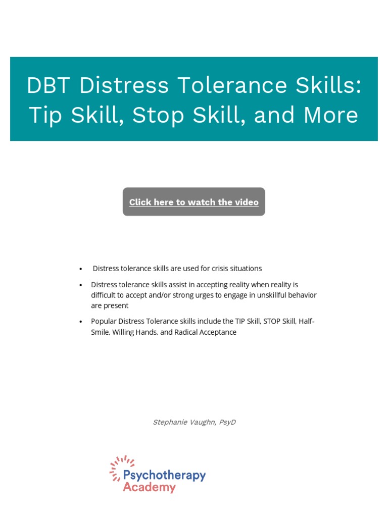 PDF - DBT Distress Tolerance Skills Tip Skill, Stop Skill, and More ...