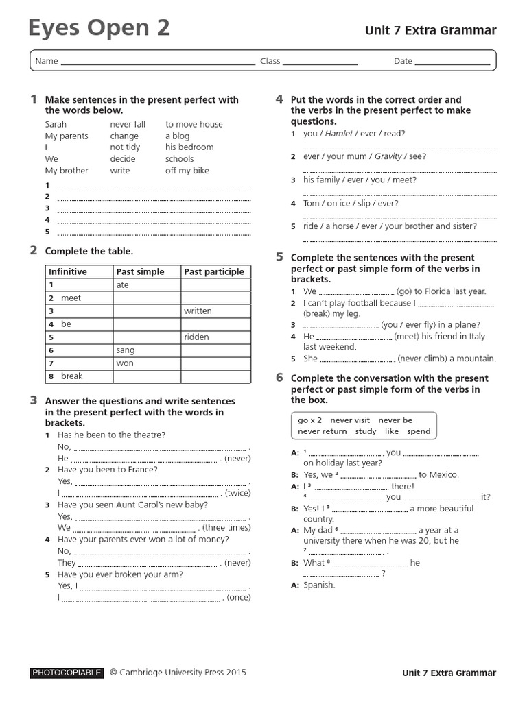 Unit 7 Grammar Extra Pdf Verb Linguistic Typology