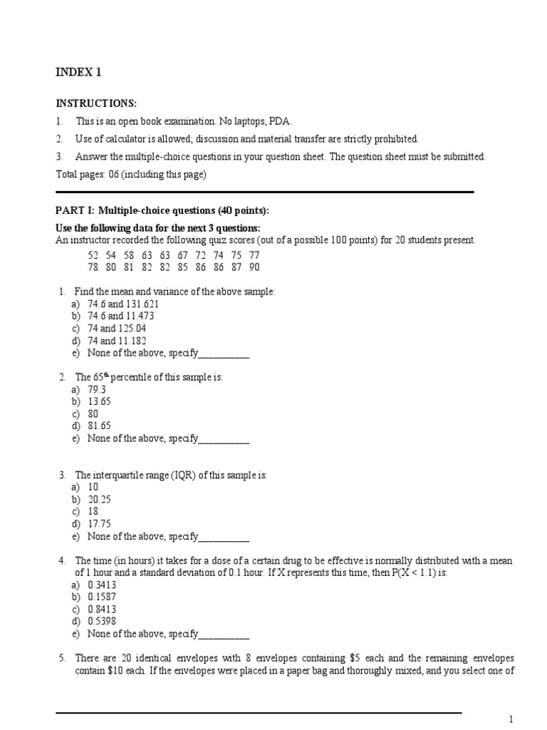 Statistics Sample Exam | Download Free PDF | Standard Deviation | Statistics