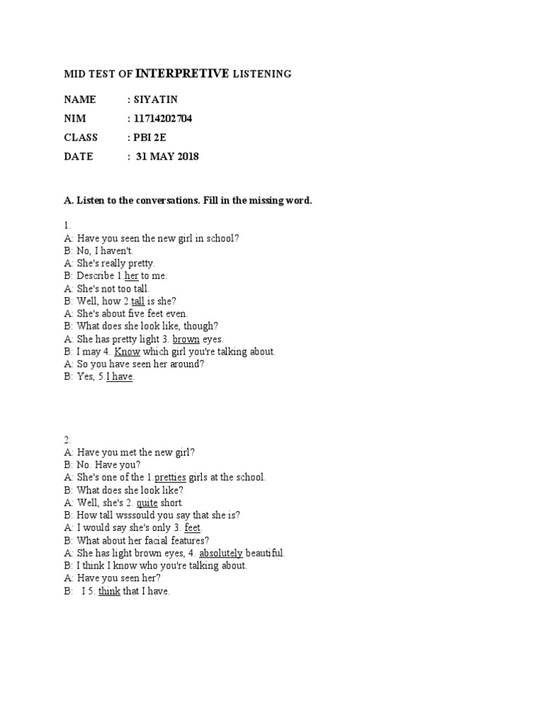 Interpretive Listening Test Exercises | PDF | Foreign Language Studies ...