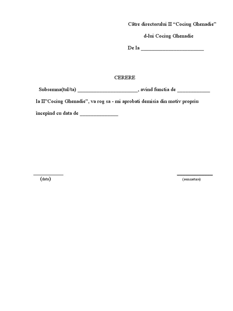 Cerere de Eliberare La Serviciu | PDF