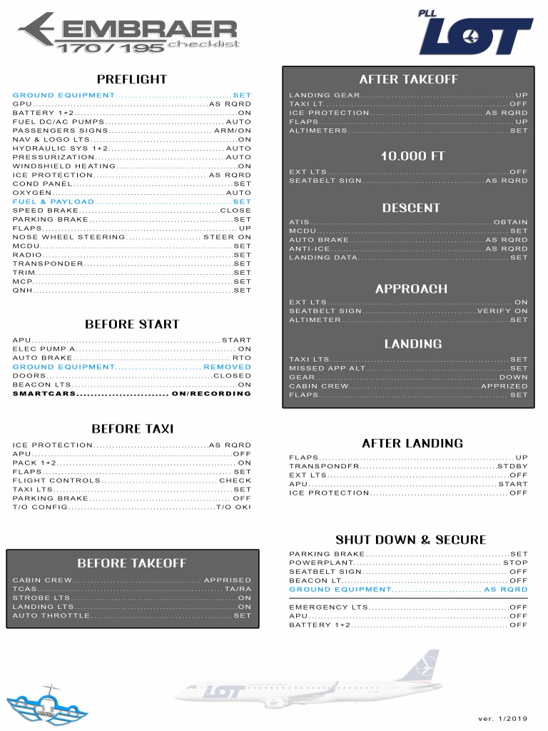 EMBRAER 170,195 Checklist LOT | PDF