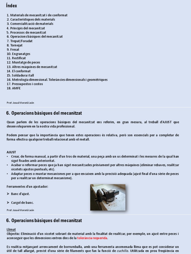 Unitat 6. Operacions bàsiques del mecanitzat | PDF