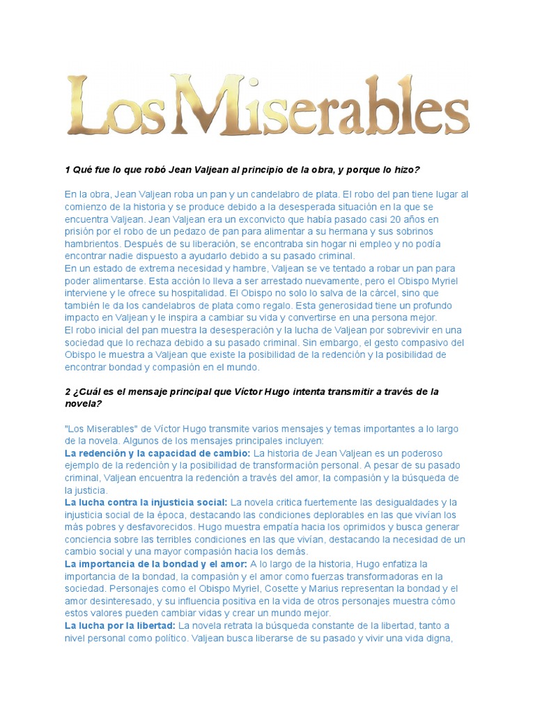 Preguntas "Los Miserables" | PDF