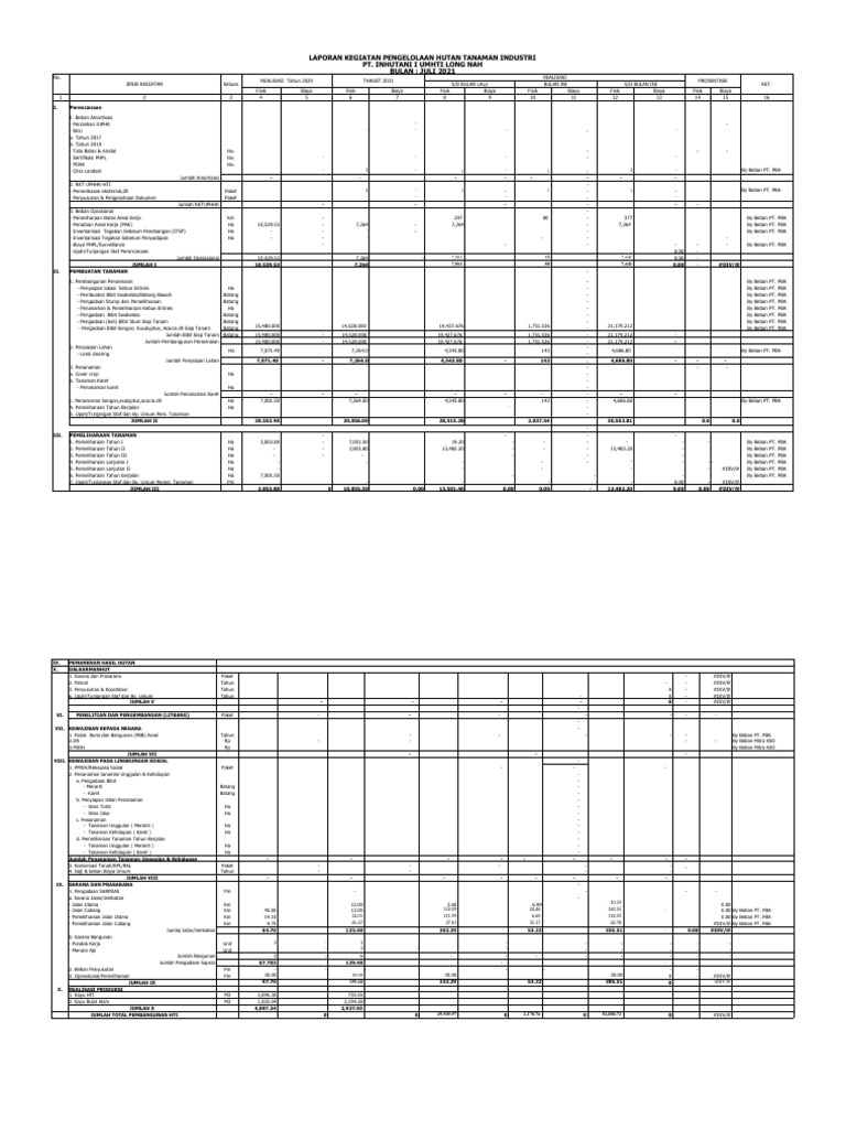 Laporan Bulanan Pembangunan HTI UMHT Long Nah JULI | PDF