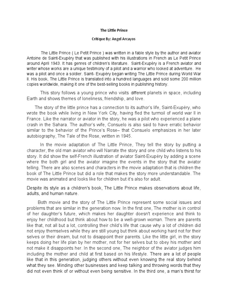 Document (10) Critique Paper | PDF | The Little Prince