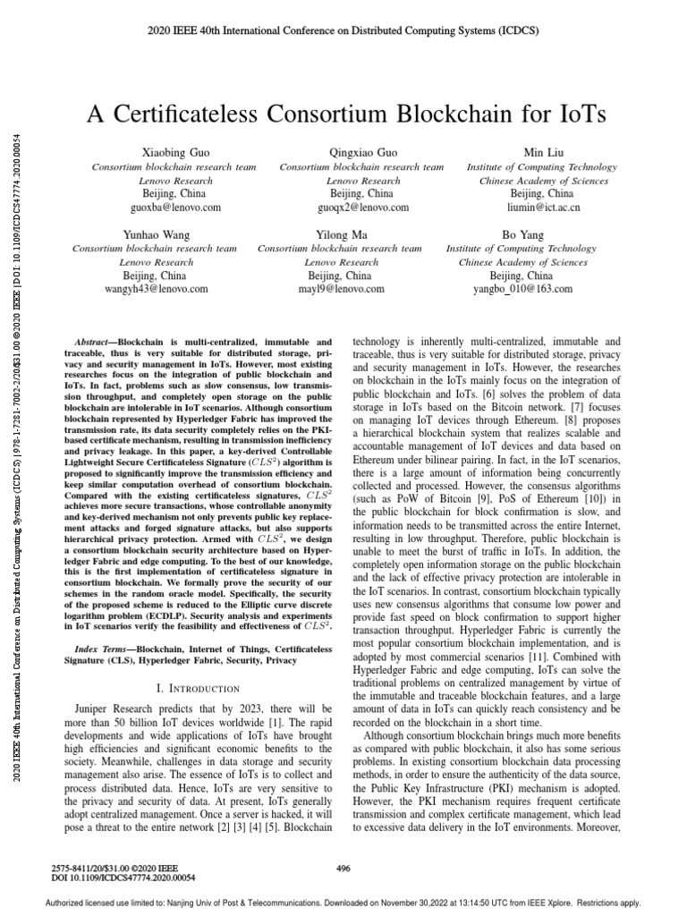 Acertificatelessconsortiumblockchainforiots Pdf 