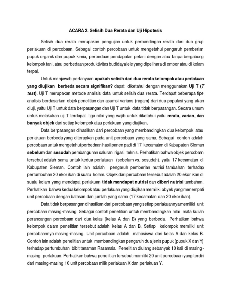 Buku Panduan Praktikum Perancangan Percobaan Acara 2 | PDF Buku Panduan Praktikum Perancangan Percobaan Acara 2 | PDF