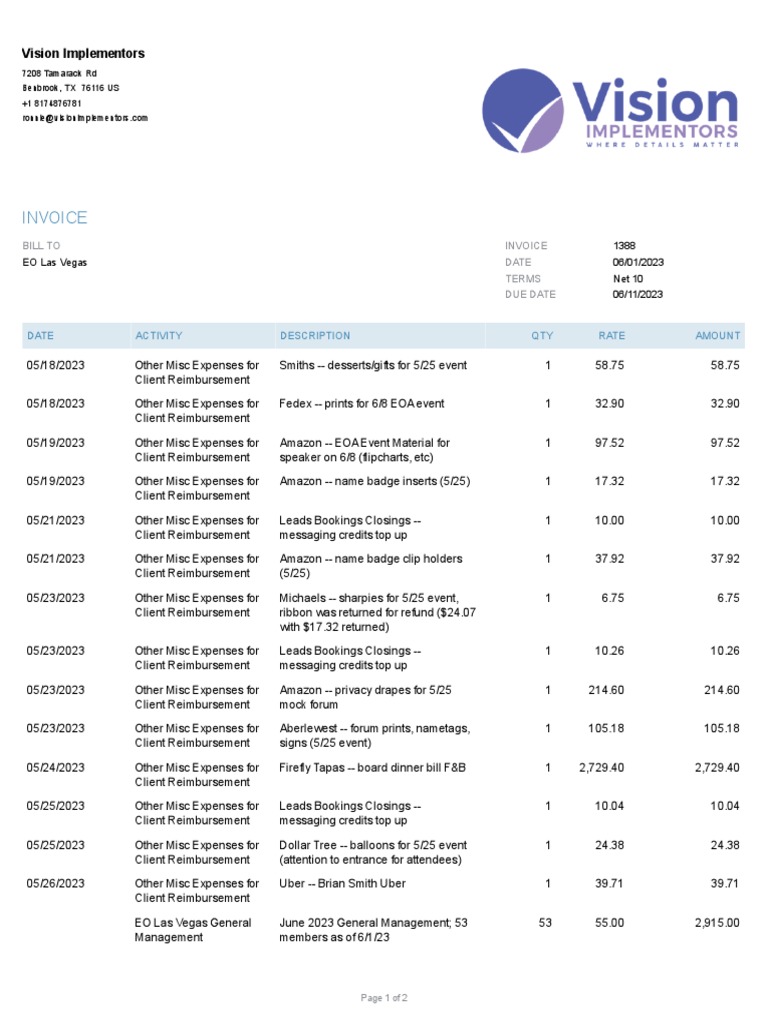 Invoice 1388 From Vision Implementors | PDF
