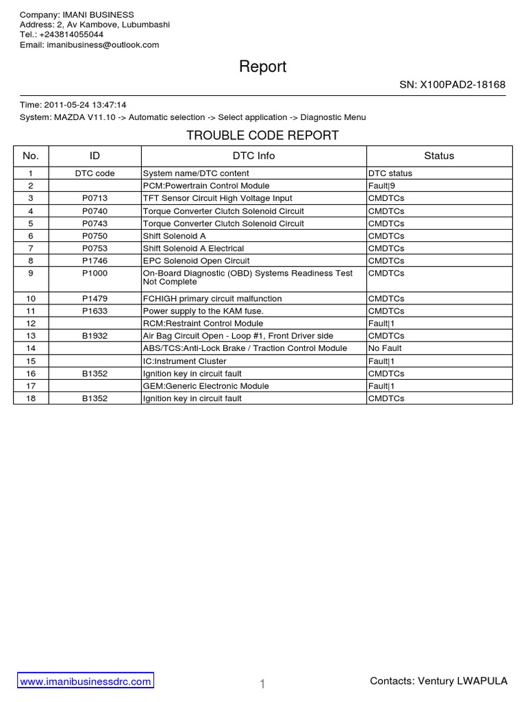 Mazda V11.10 Diagnostic Trouble Codes | PDF | Technology & Engineering