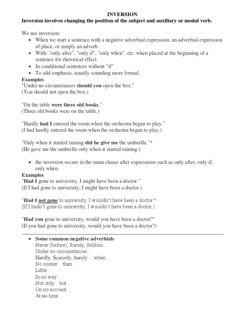 Inversions Teorie II | PDF | Verb | Adverb