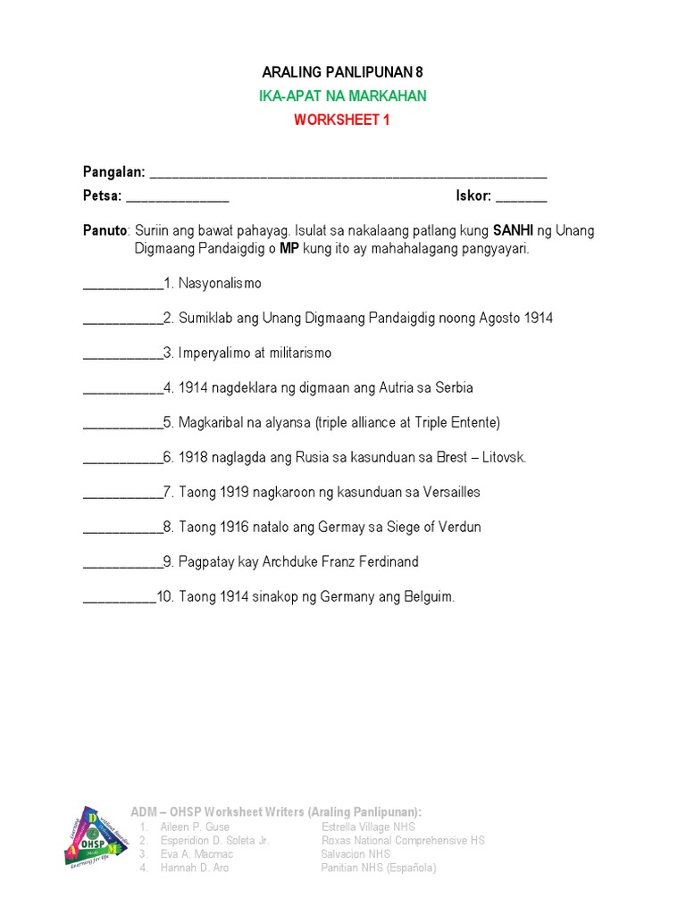 ADM Worksheet Quarter 4 (Araling Panlipunan - G8) | PDF