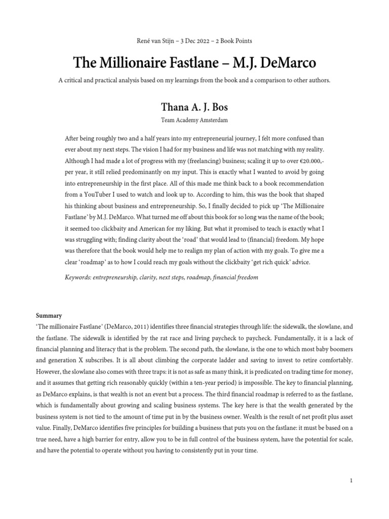 The Millionaire Fastlane - M.J. DeMarco | PDF