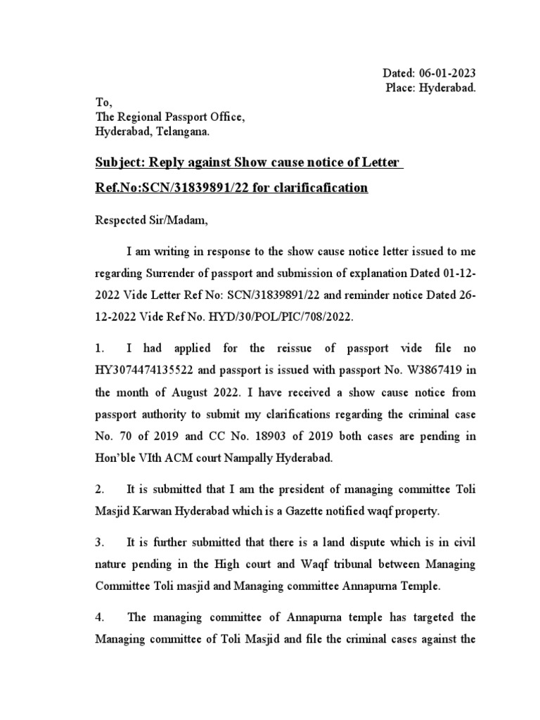 Reply Notice To Passport | PDF | Hajj | Government