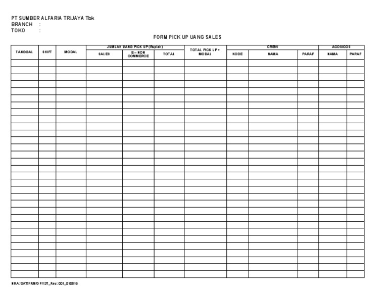 Form Pick Up Uang Sales | PDF