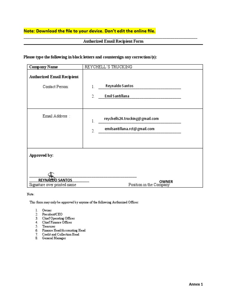 Authorized Email Recipient Form | PDF
