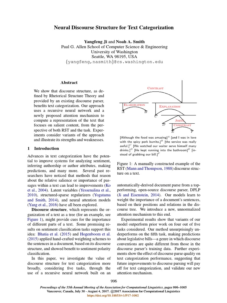 Ji and Smith - 2017 - Neural Discourse Structure For Text Categorization | PDF | Parsing ...
