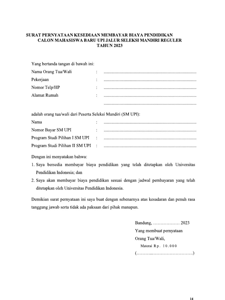 Template Surat Pernyataan | PDF