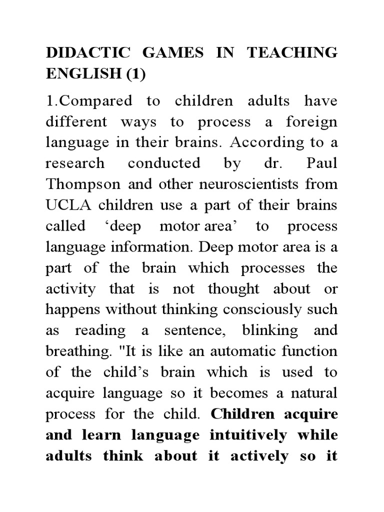Didactic Games in Teaching English | PDF | Second Language | Neuroscience