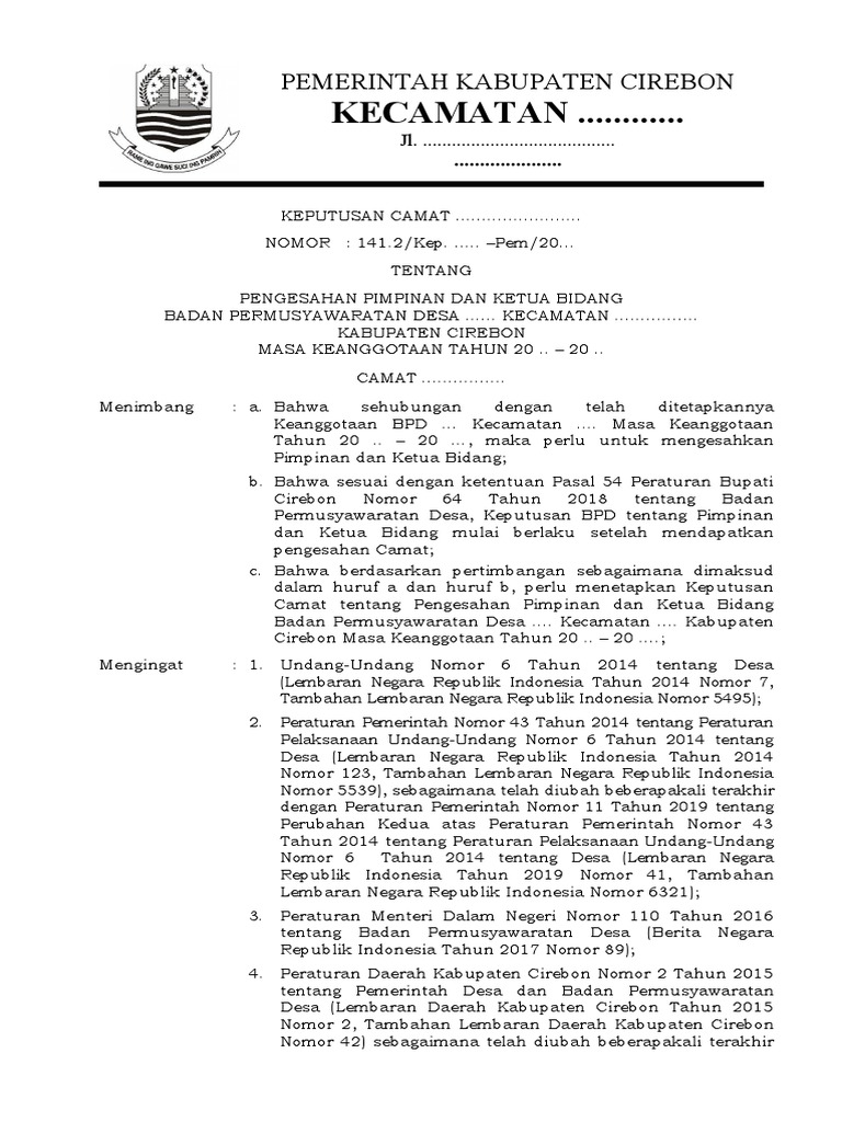 DRAFT SK Camat Pengesahan Struktur BPD | PDF