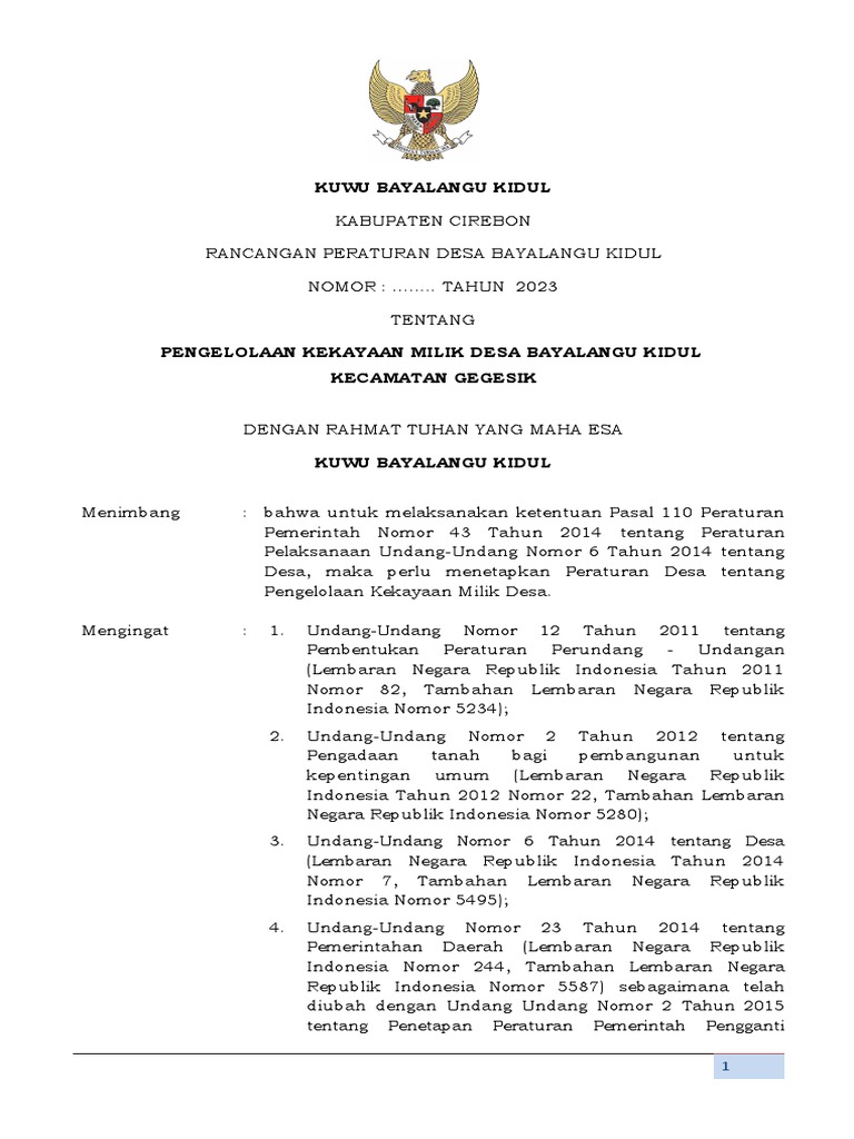 RANC PERDES HAK GARAP Pengelolaan Kekayaan Milik Desa TH 2023 | PDF