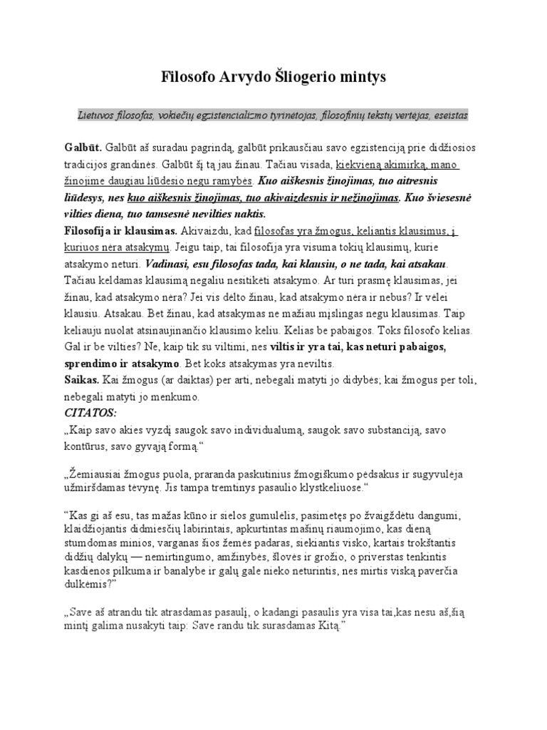 Filosofo Arvydo Šliogerio Mintys Pdf