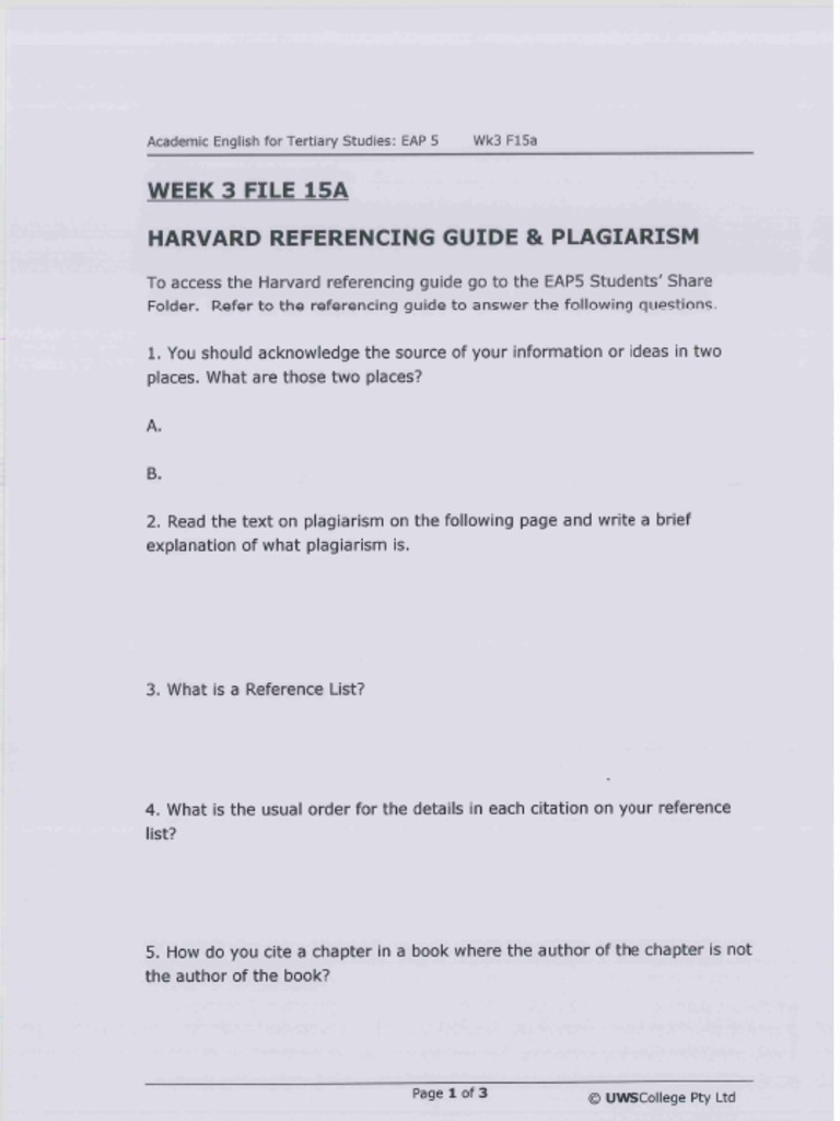 EAP5 Week 3 Fri F15a - Havard referencing guide & Plagiarism - No ...