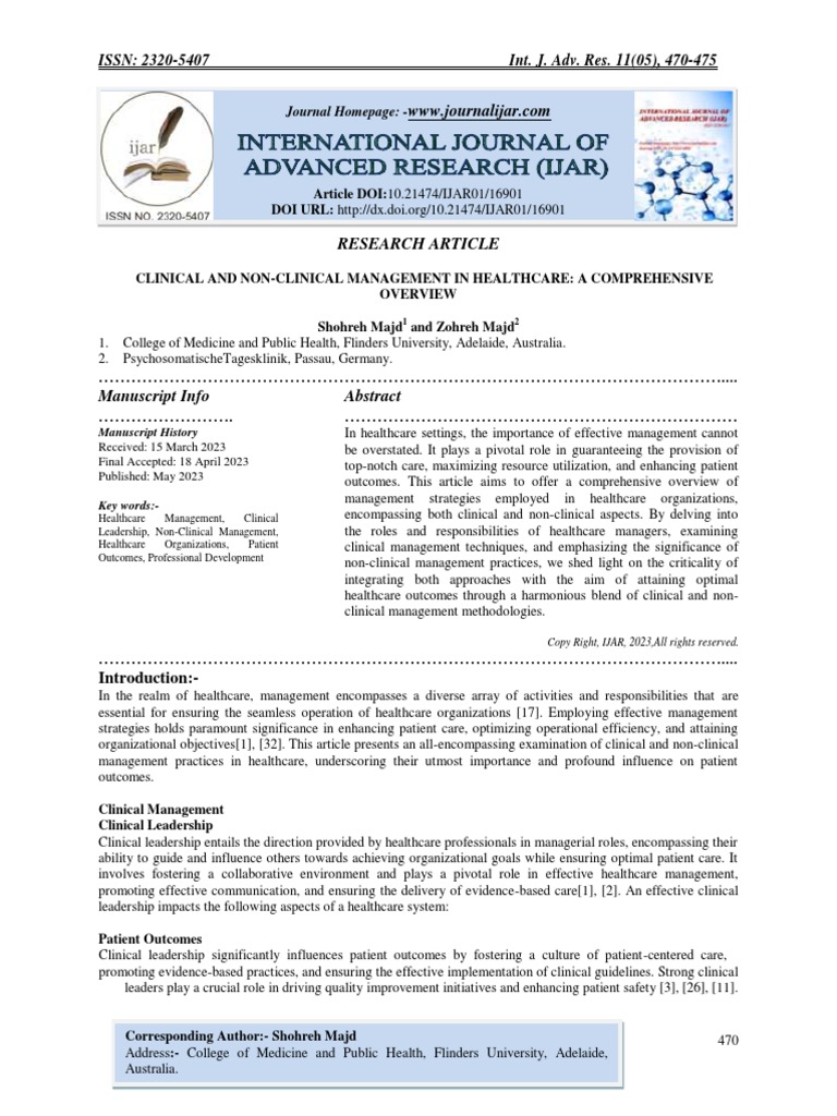 Clinical and Non-Clinical Management in Healthcare: A Comprehensive ...