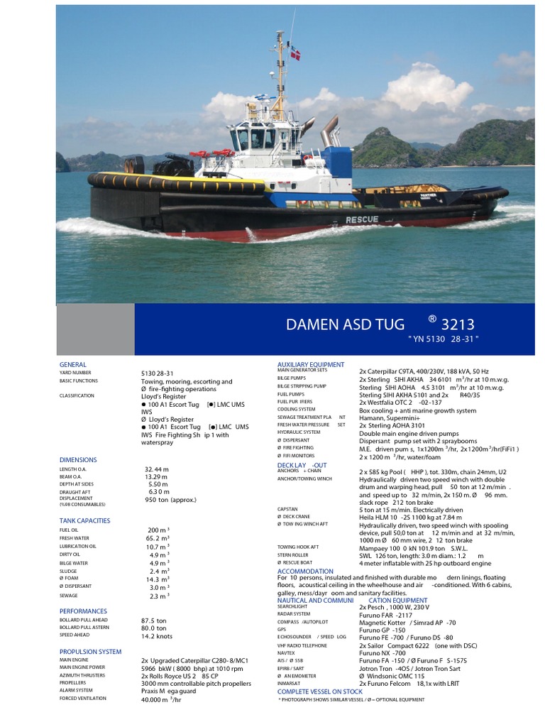 Damen Asd Tug 3213: General Auxiliary Equipment | PDF | Manufactured ...