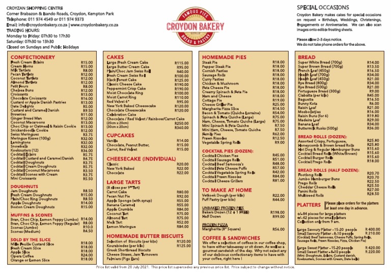 Croydon Pricelist | PDF