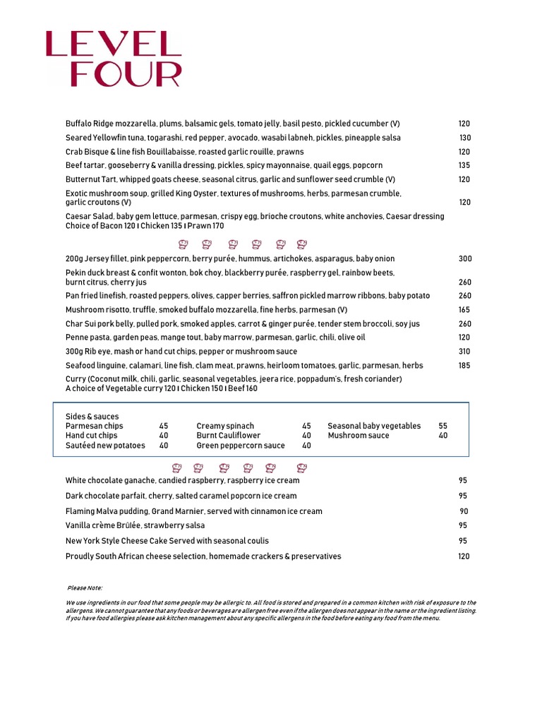 Level 4 Menu A La Carte Menu November 2021 | PDF | Pickling | Sauce
