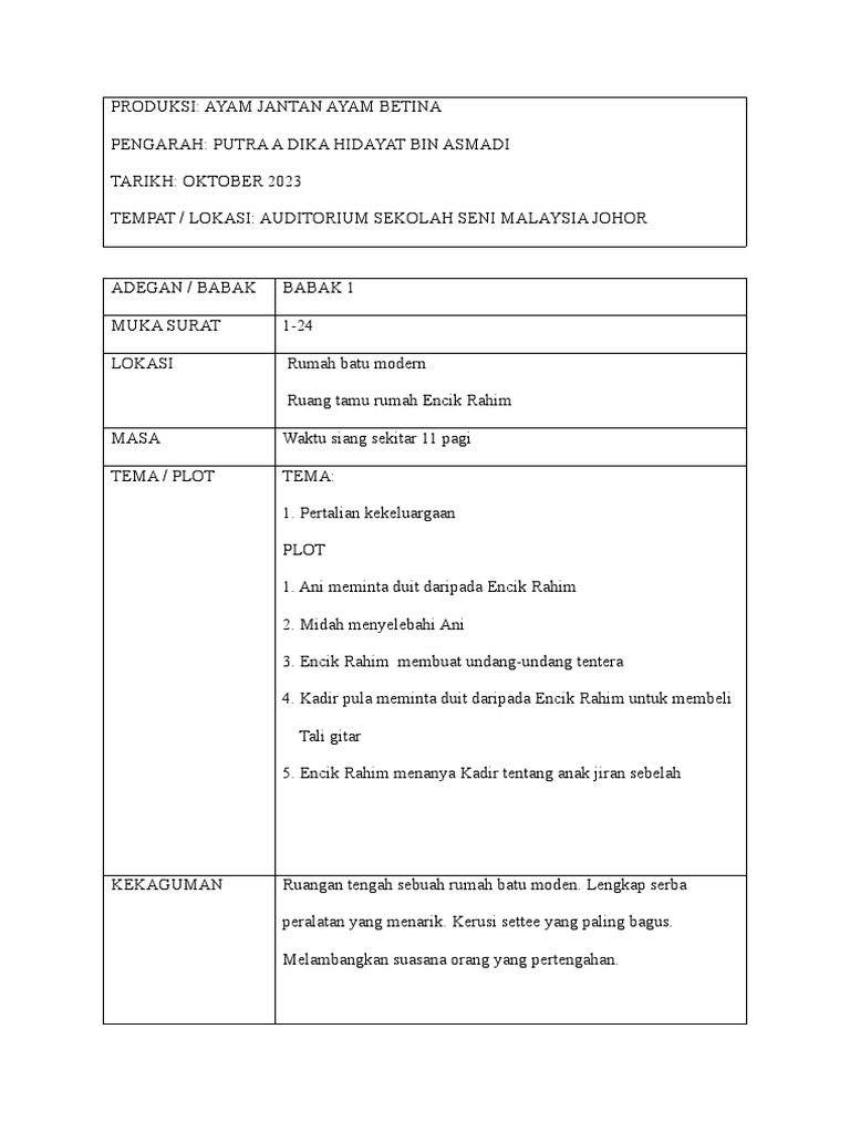 Jadual Penyataan Analisis Skrip Sinografi | PDF