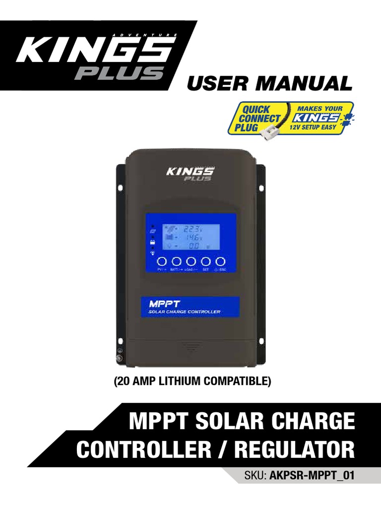 Kings 20A MPPT Solar Controller Manual | PDF | Solar Panel | Photovoltaics