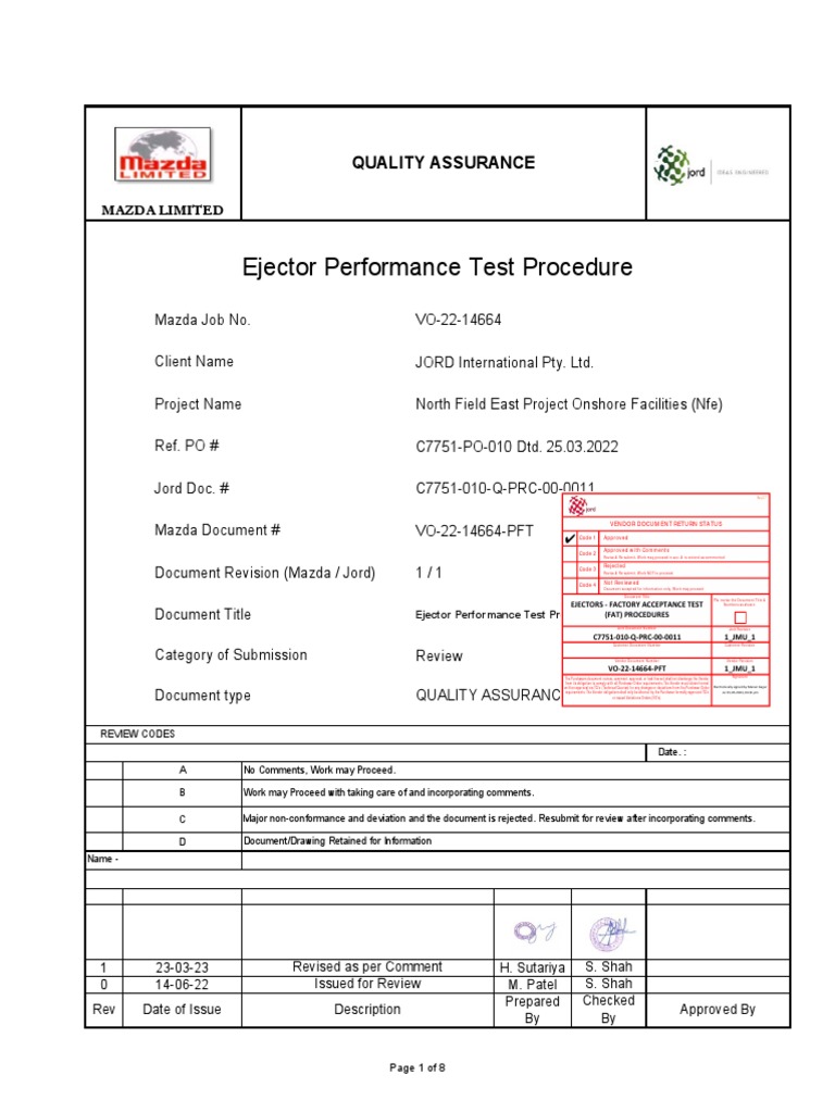 Ejector Performance Test Procedure: Quality Assurance | PDF | Gases ...