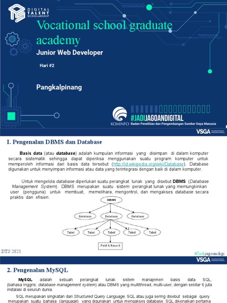 Bahan Ajar Web Junior Developer - Hari 2 - DBMS | PDF