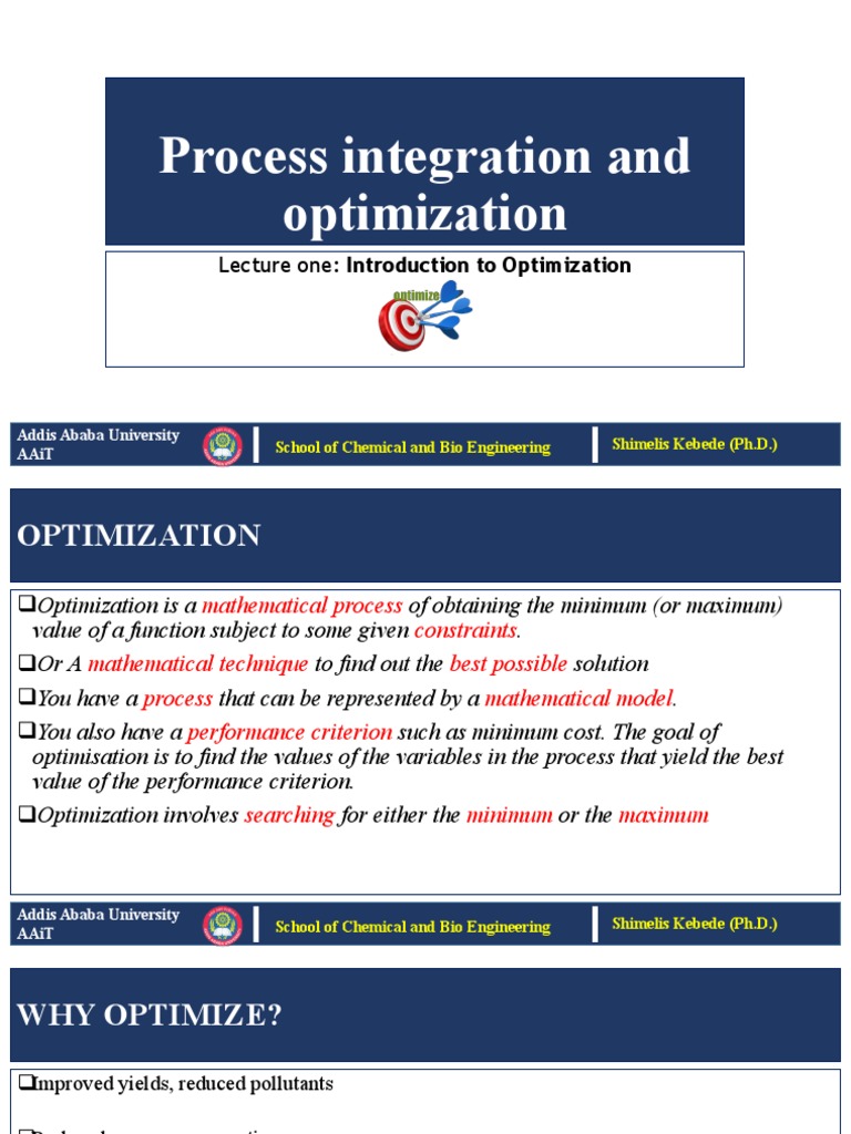 Process Integration and Optimization - Lecture One | PDF | Mathematical Optimization | Mathematics