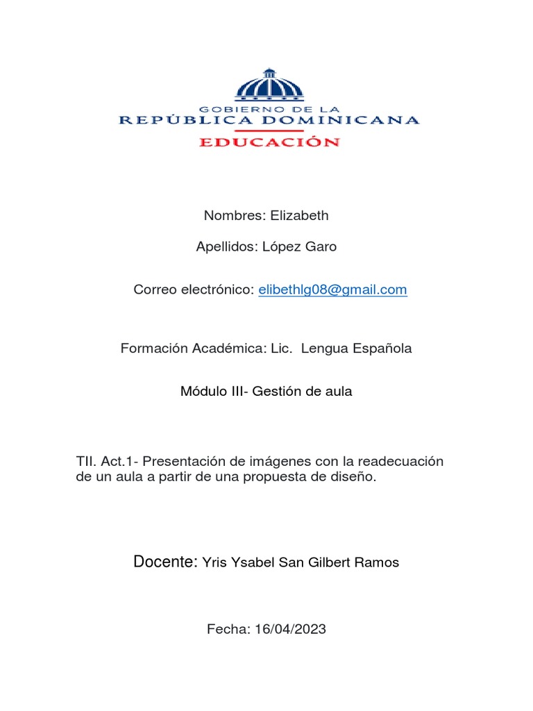TII. Act.1 - Presentación de Imágenes Con La Readecuación de Un Aula A Partir de Una Propuesta ...