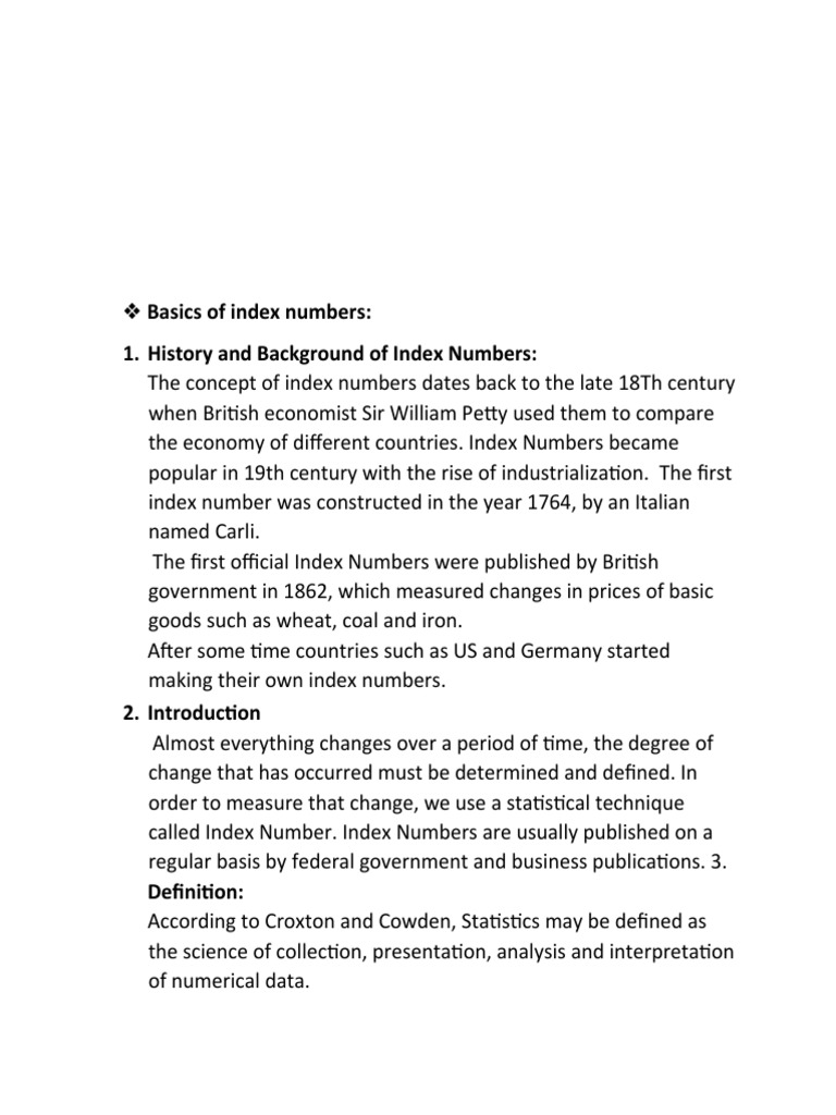 History and Background of Index Numbers | PDF | Index (Economics ...