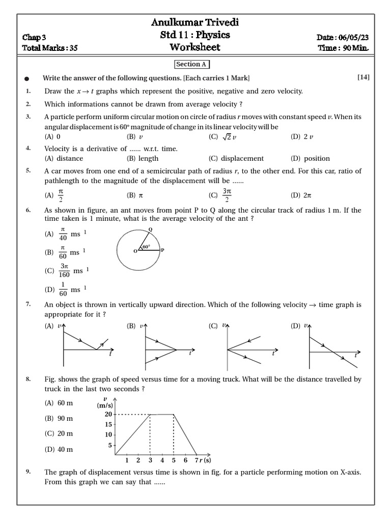 Worksheet Understanding Motion | PDF | Velocity | Speed