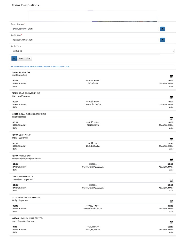BWN To Asn | PDF | Rail Transport